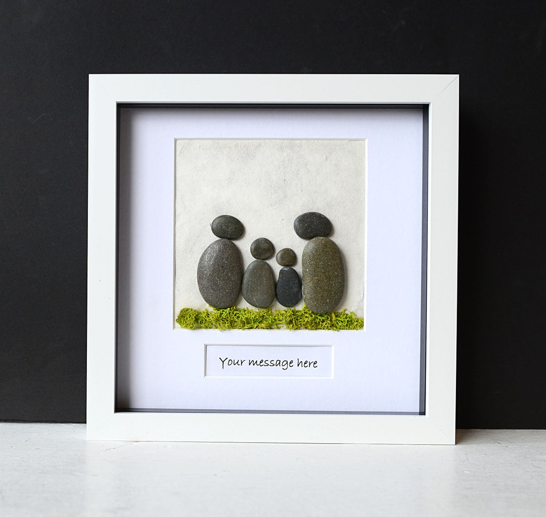 Framed Pebble Art - Pebble Family - Stone People - Pebble People ...