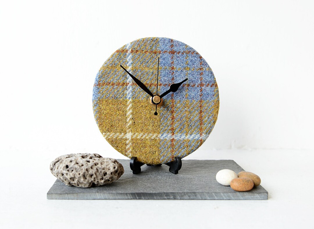 Harris Tweed Desk Clock - Yellow and Blue Clock - Pure Wool Desk Clock ...