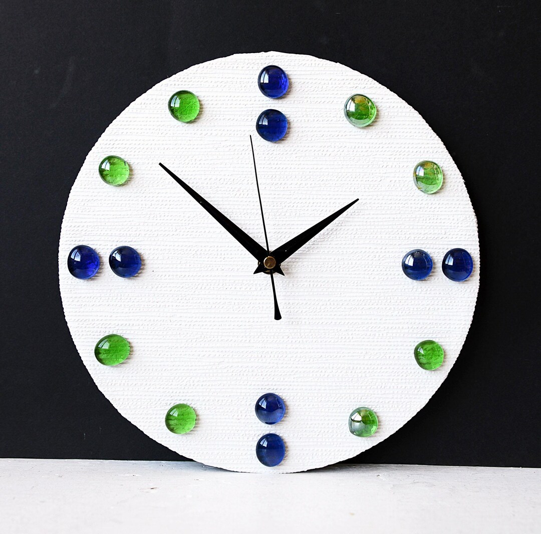 Polka Dots Clock - Glass Marbles Clock - 3D Clock - Blue and Green ...
