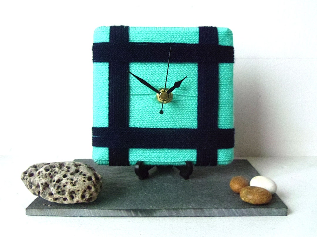 Turquoise Desk Clock - Small Wall Clock - Turquoise and Navy Clock ...