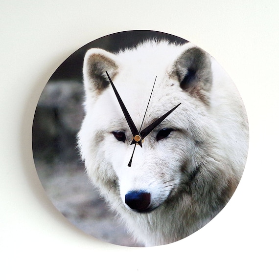 Wolf Wall Clock Decoupage Photo Clock Arctic Wolf Clock | Etsy