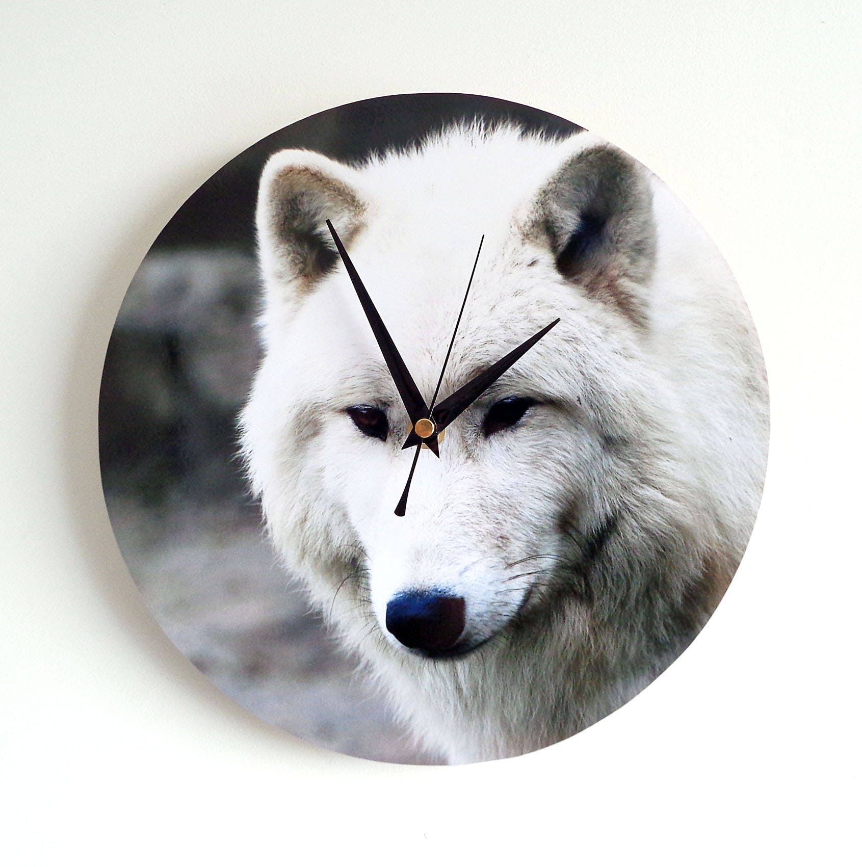 Wolf Wall Clock Decoupage Photo Clock Arctic Wolf Clock | Etsy