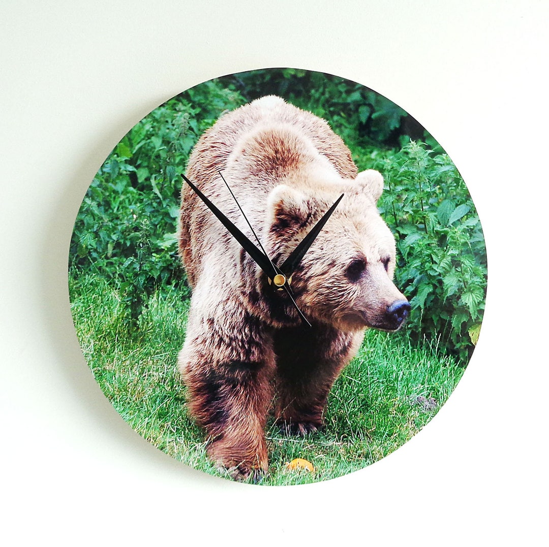 Bear Wall Clock - Decoupage Photo Clock - Brown Bear Clock - Wild ...
