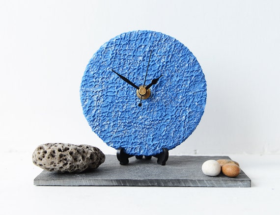 Blue Desk Clock Decoupage Fabric Desk Clock Blue Glitter | Etsy