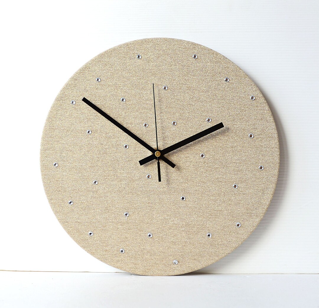 Cream Wall Clock - Decoupage Fabric Wall Clock - Recycled Vinyl Record ...