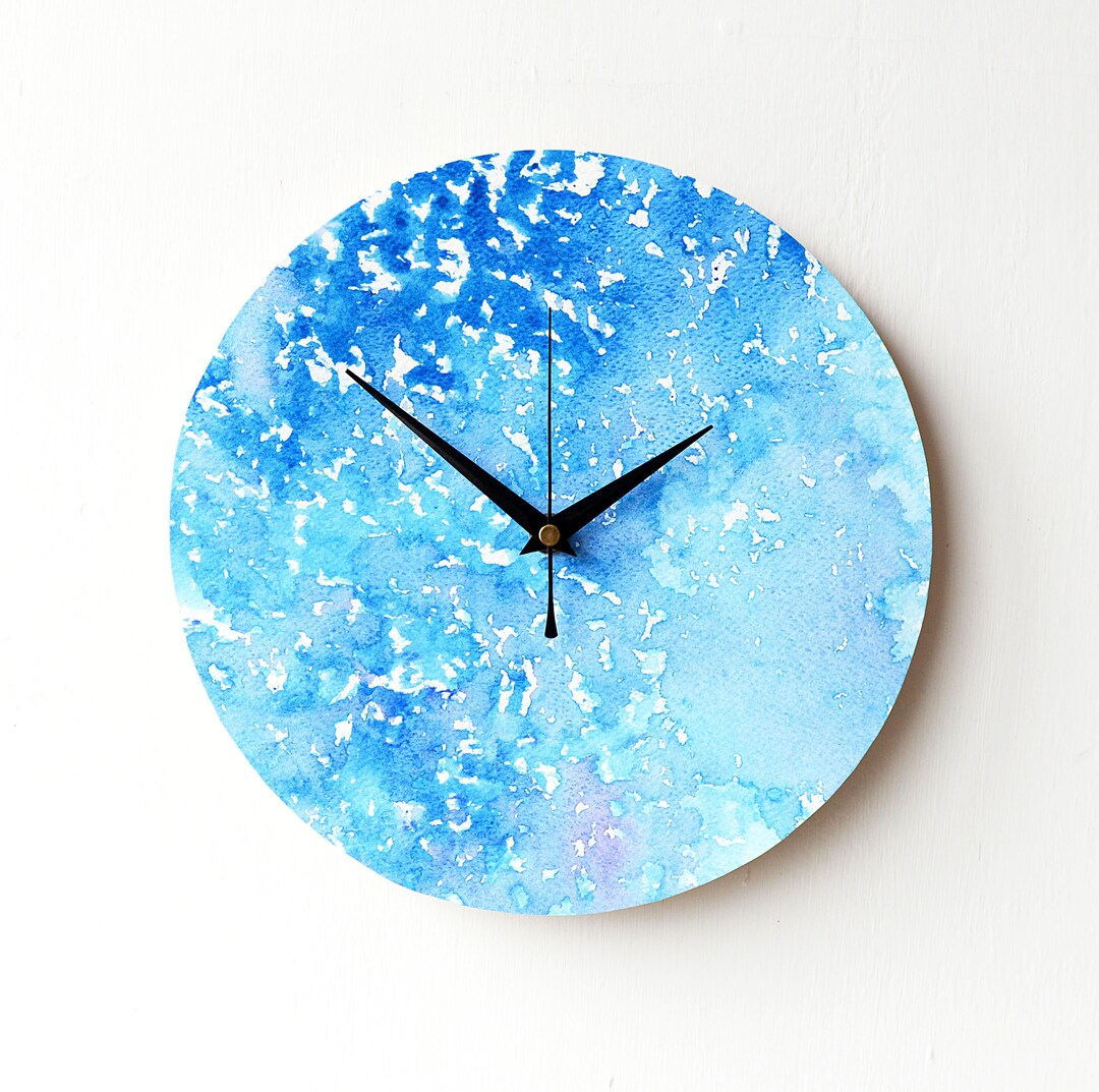 Blue Wall Clock Watercolour Wall Clock Abstract Watercolour Watercolour ...