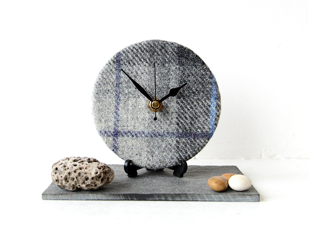 Harris Tweed Desk Clock Grey Clock Pure Wool Desk Clock Scottish Tartan ...