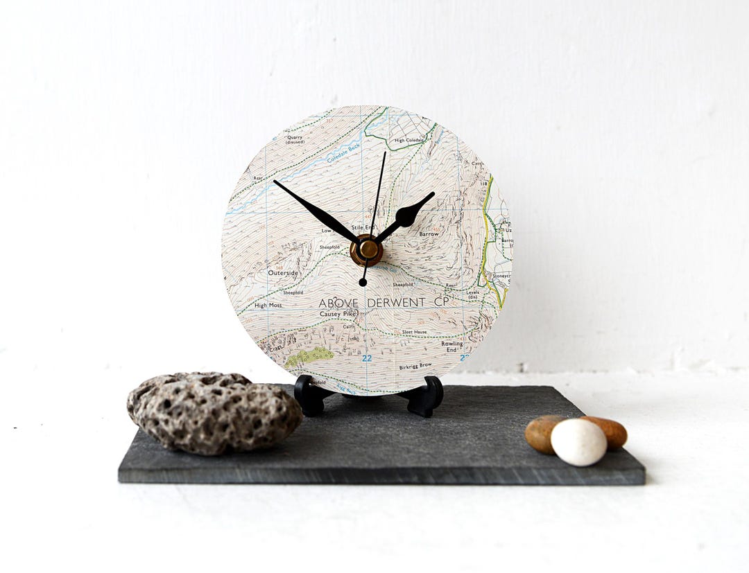 Map Desk Clock - Lake District Map Clock - Recycled Map - Causey Pike ...