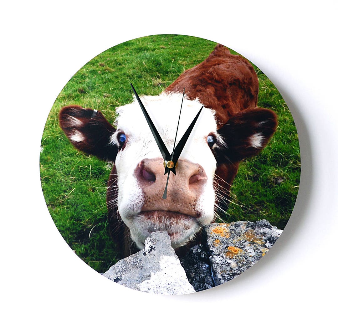 Cow Wall Clock - Decoupage Photo Clock - Brown Calf Clock - Farm Animal ...