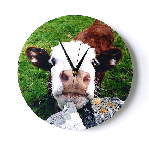 Cow Wall Clock Decoupage Photo Clock Brown Calf Clock | Etsy