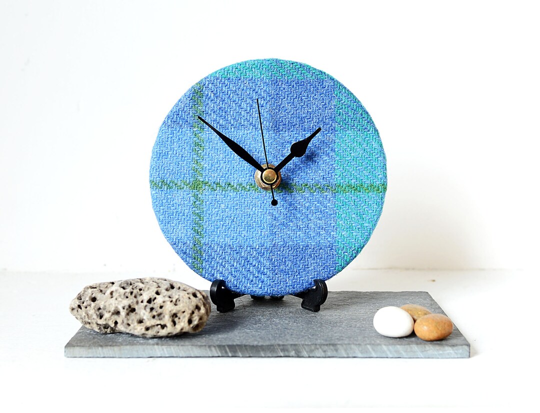 Harris Tweed Desk Clock Blue and Turquoise Clock Pure Wool Desk Clock ...