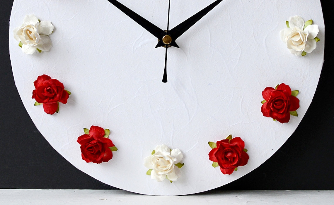 Roses Wall Clock - Mulberry Paper Red Roses Decoupage Clock - 3D Clock ...