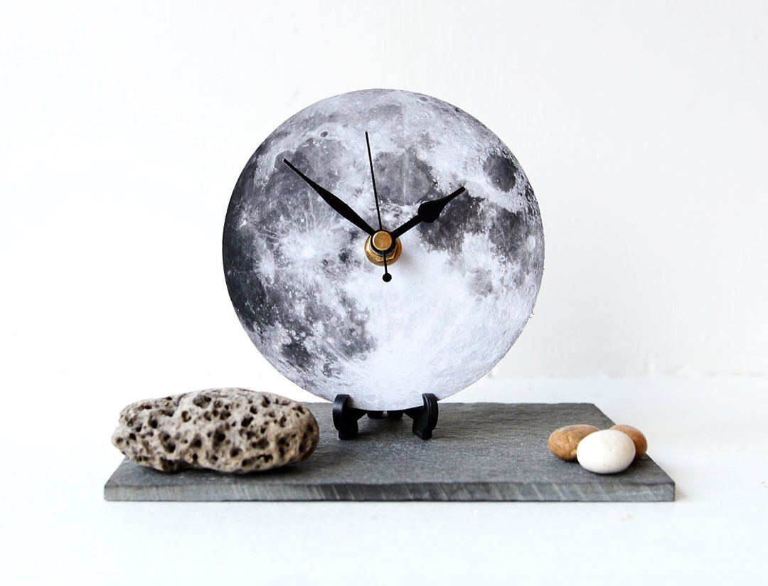 Moon Desk Clock - Small Wall Clock - Decoupage Photo Clock - Space ...