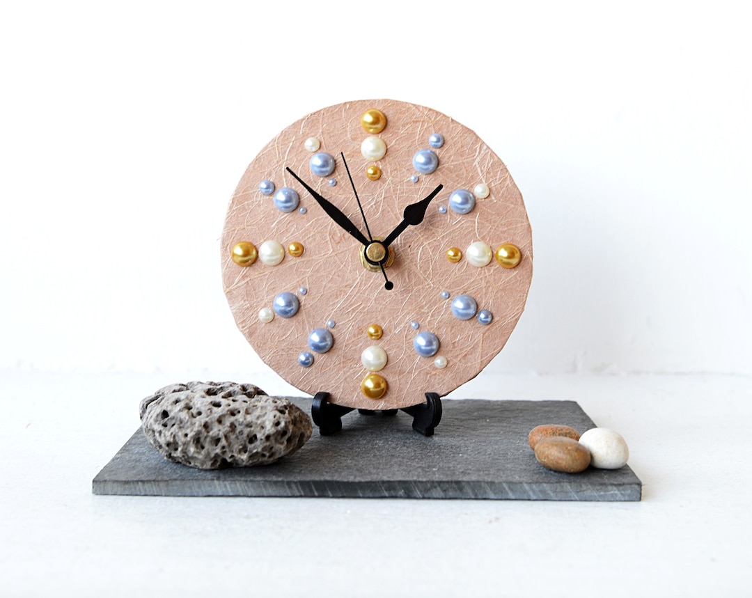 Dusty Pink Desk Clock Dusky Pink Mulberry Paper Clock Faux Pearls Clock ...