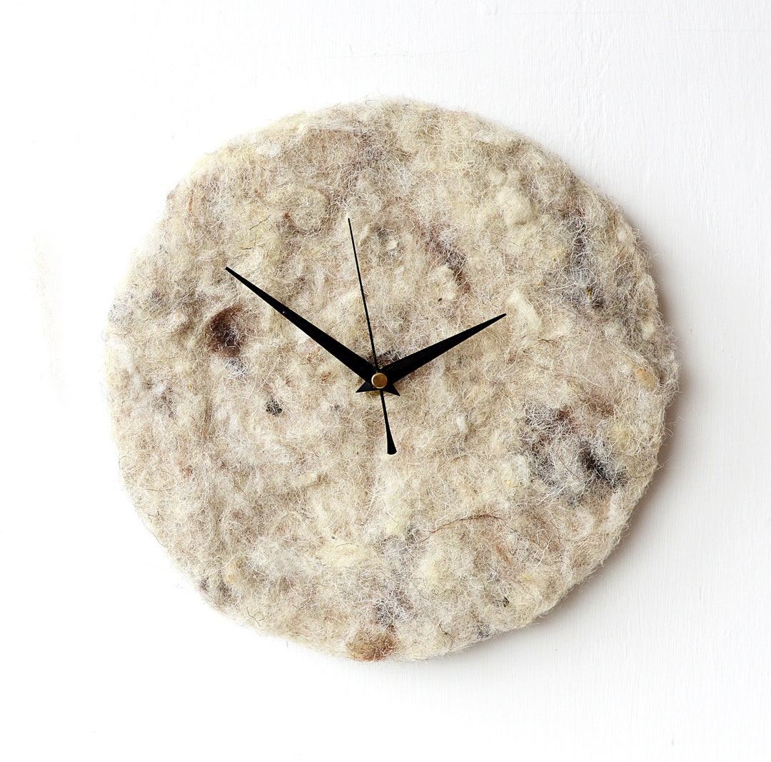Grey Wall Clock Felted Wool Wall Clock Marbled Clock Recycled Wool ...