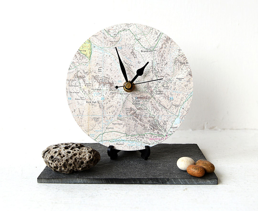 Map Desk Clock - Lake District Map Clock - Recycled Map - Great Gable ...