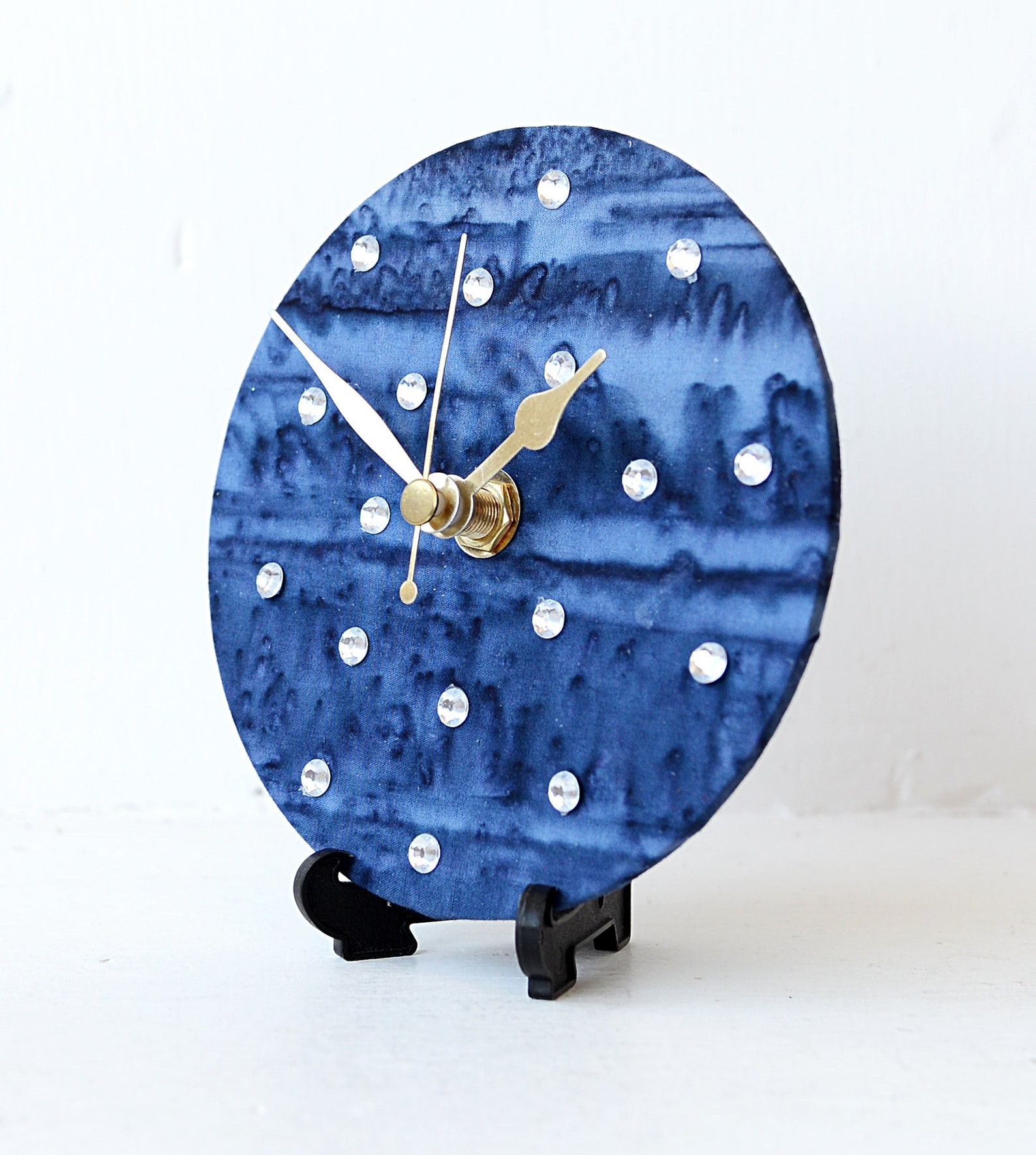 Blue Desk Clock Decoupage Fabric Desk Clock Rhinestones - Etsy Italia