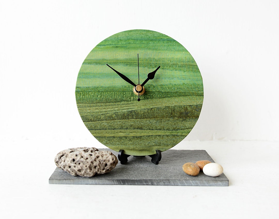 Green Desk Clock Decoupage Fabric Desk Clock Green Abstract Clock Batik ...