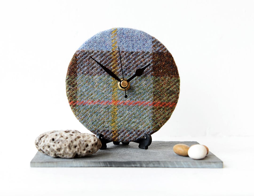 Harris Tweed Desk Clock - Green and Brown Clock - Pure Wool Desk Clock ...