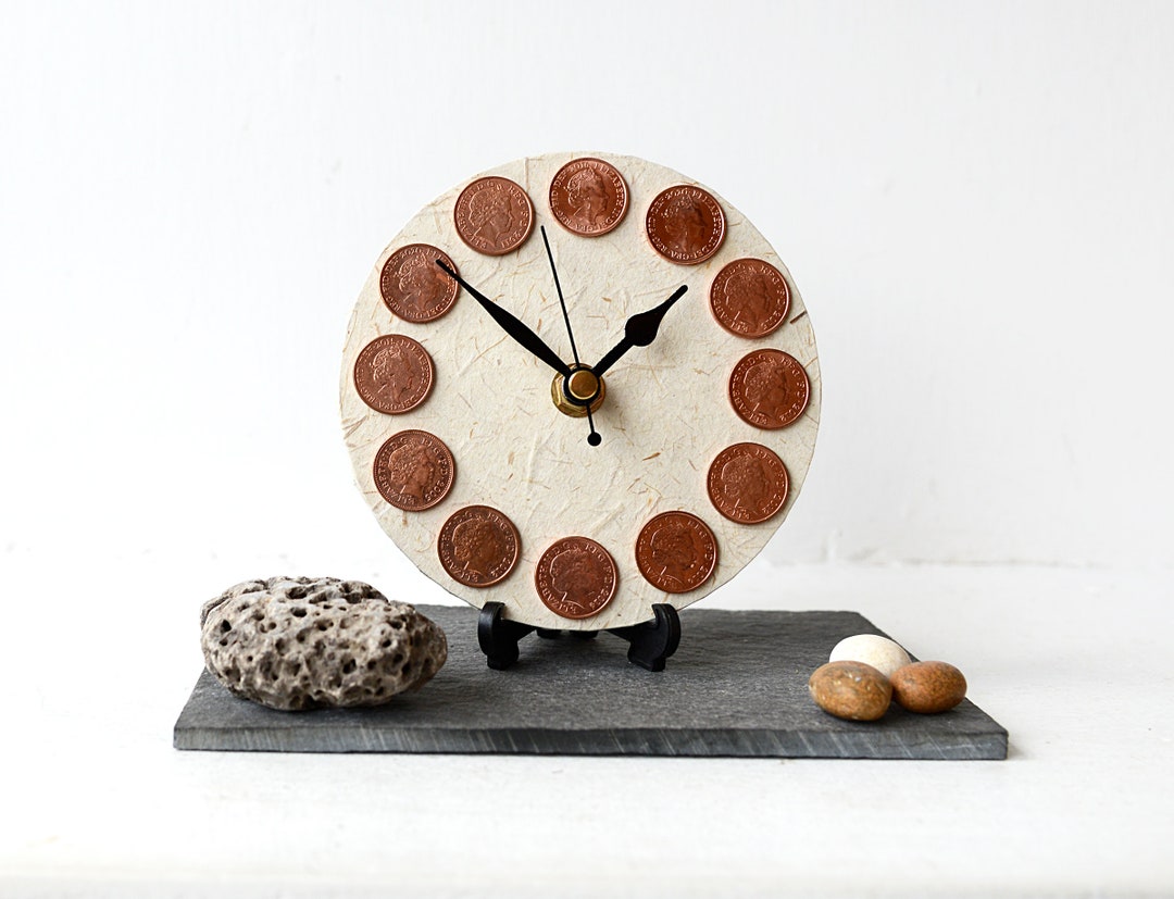 Penny Desk Clock - 1p Coins - British Pence Clock - Pennies - Copper ...