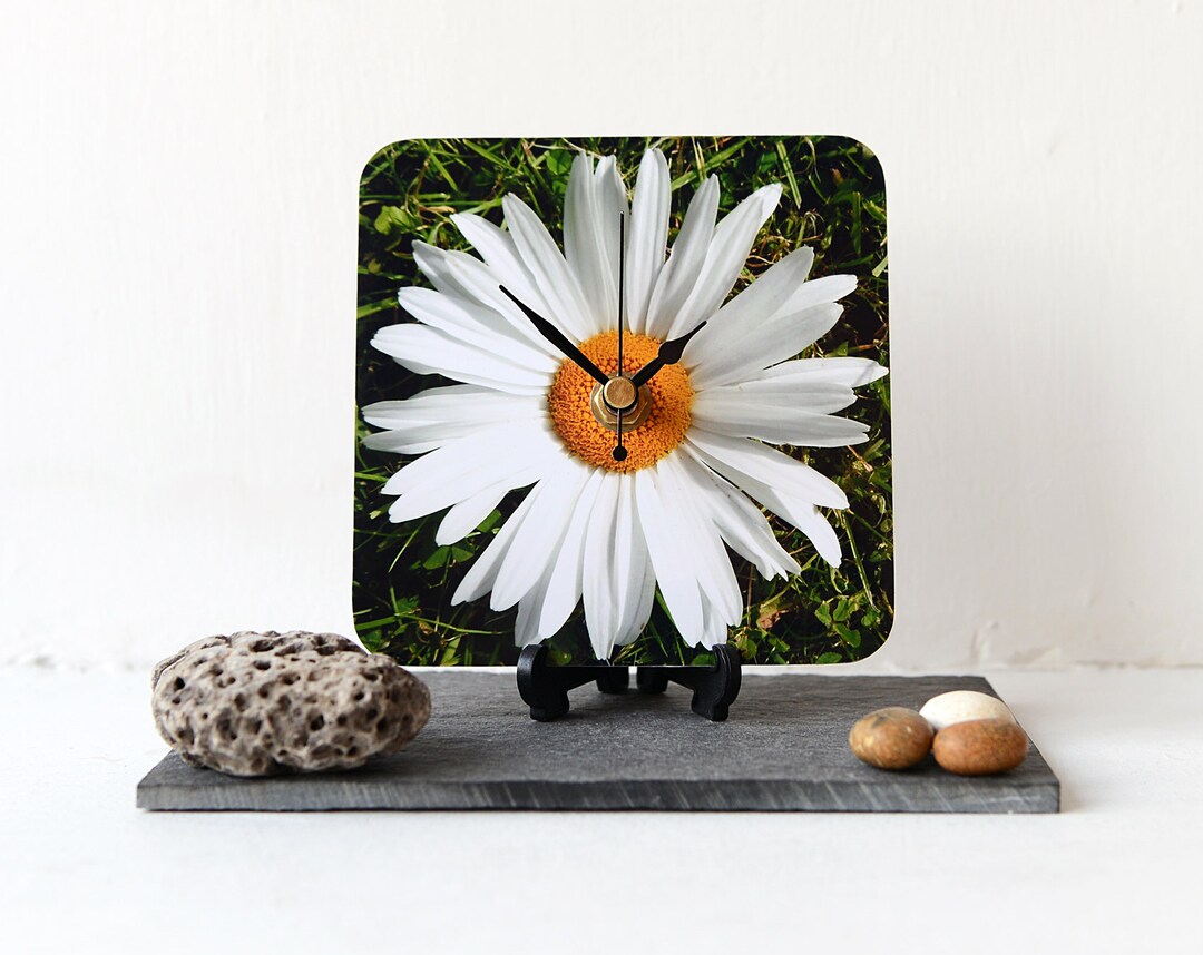 Daisy Desk Clock Decoupage Photo Clock Flowers Desk Clock White and ...