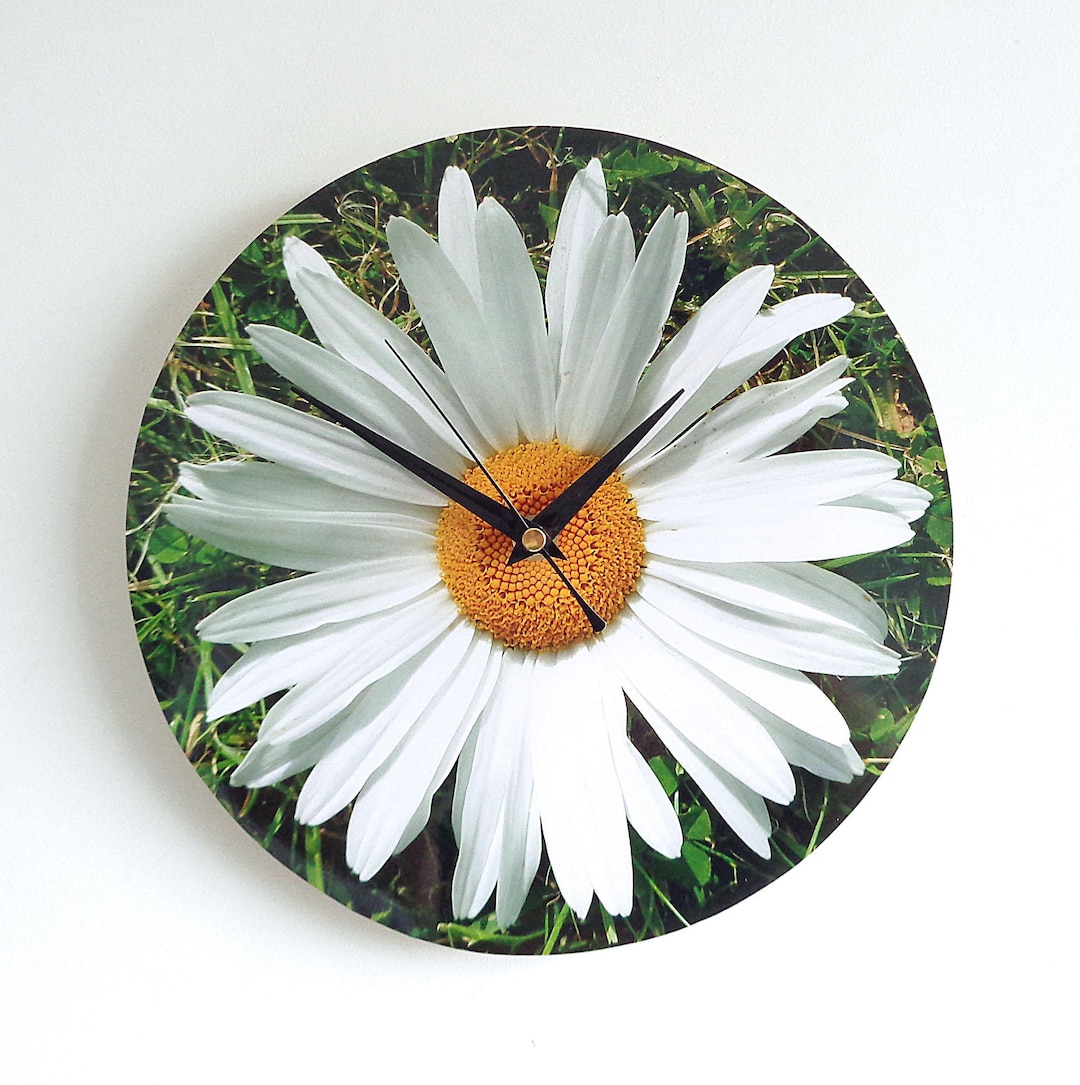 Daisy Wall Clock Decoupage Photo Clock Flowers Wall Clock White and ...