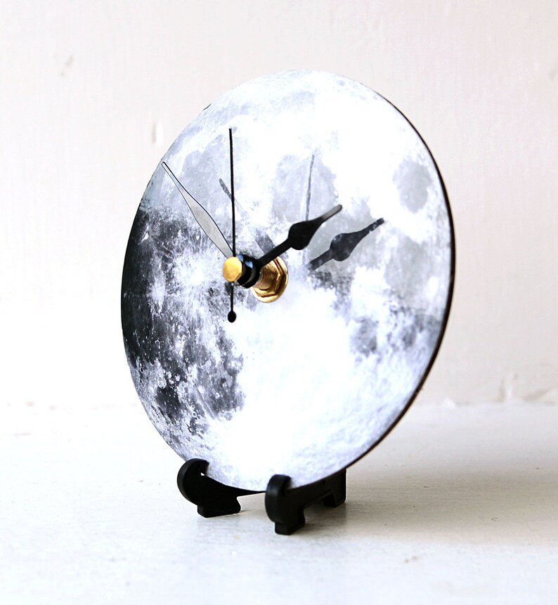 Moon Desk Clock - Small Wall Clock - Decoupage Photo Clock - Space ...