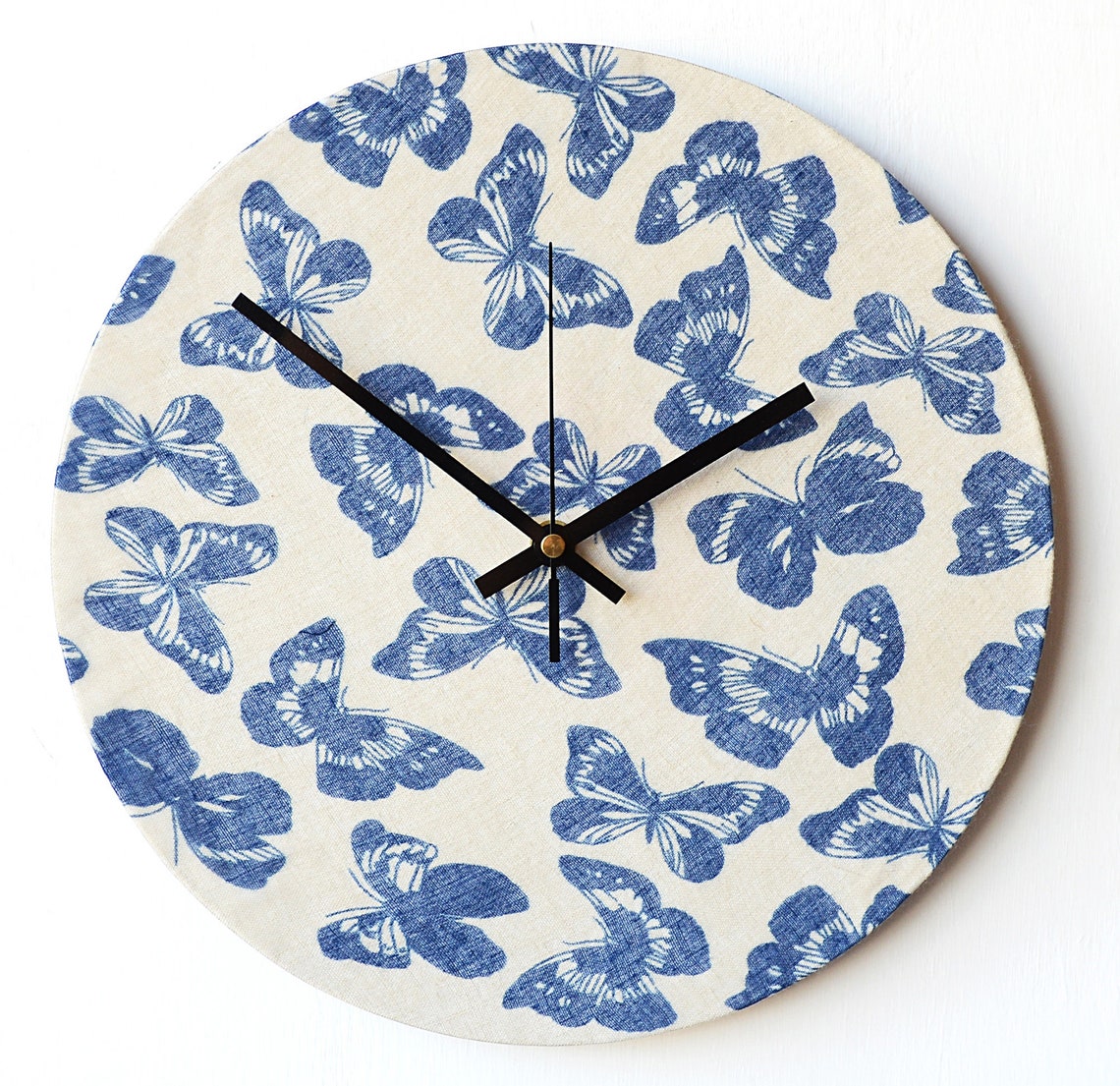 Butterflies Wall Clock Decoupage Fabric Clock Blue | Etsy