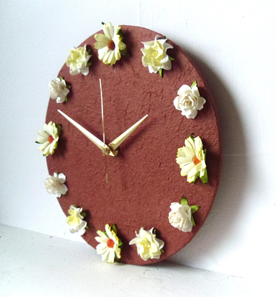 Flowers Wall Clock Mulberry Paper Flowers Decoupage Clock - Etsy