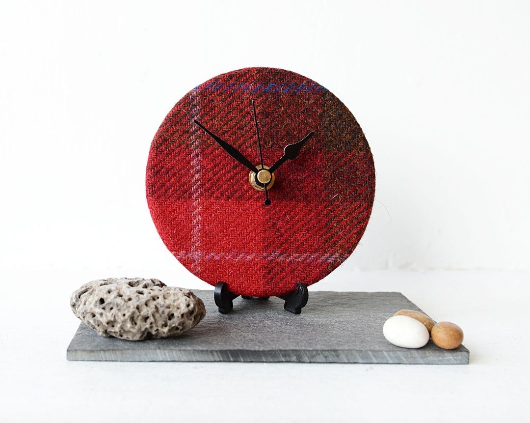 Harris Tweed Desk Clock Red and Grey Clock Pure Wool Desk Clock ...