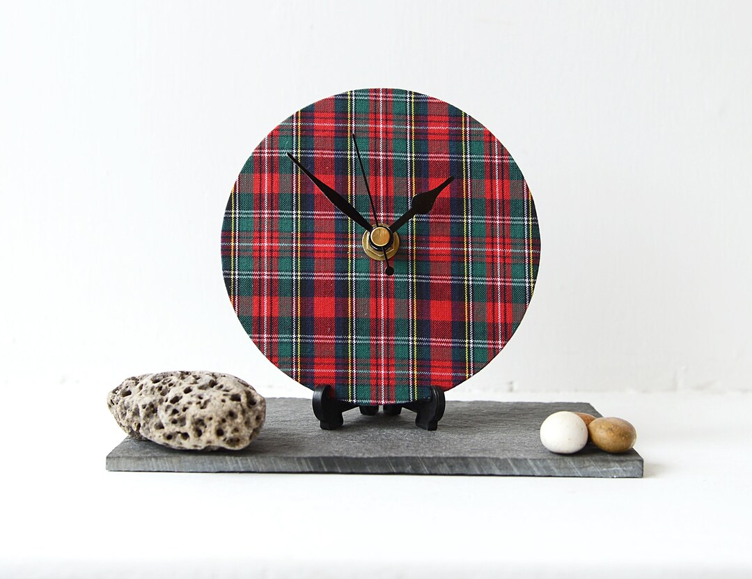 Tartan Desk Clock Decoupage Fabric Tartan Plaid Desk Clock Red and ...