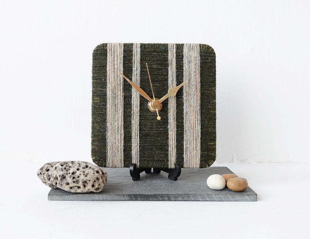 Shetland Wool Desk Clock Square Desk Clock Dark Green and Cream 100% ...