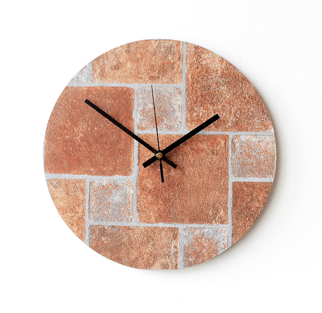 Terracotta Brick Print Wall Clock – Vinyl Record, Rustic Tile Design ...