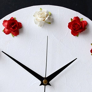 Roses Wall Clock - Mulberry Paper Red Roses Decoupage Clock - 3D Clock ...