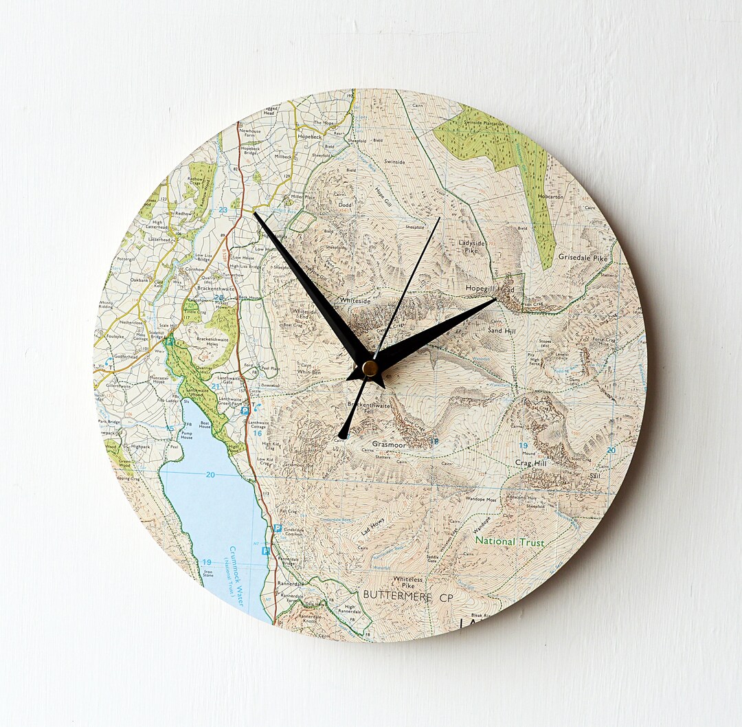 Map Wall Clock - Lake District Map Clock - Grasmoor - Grisedale Pike ...