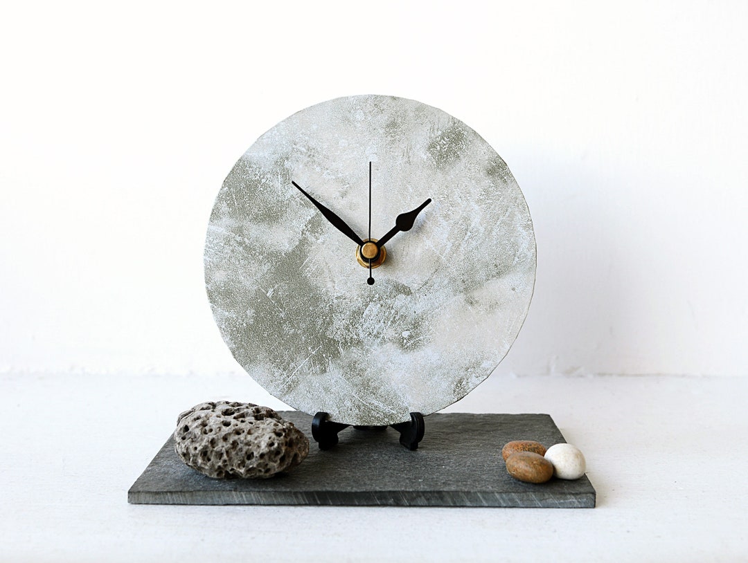 Marbled Desk Clock Faux Marble Clock White and Green Clock Minimalist ...