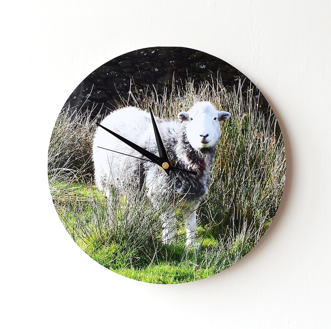 Sheep Wall Clock - Decoupage Photo Clock - Herdwick Sheep Clock - Grey ...
