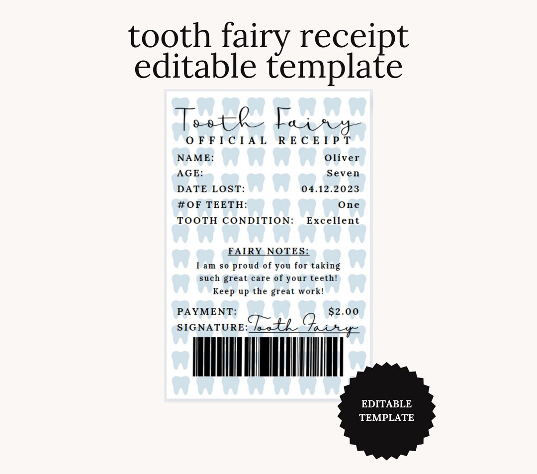Tooth Fairy Receipt | Editable Tooth Fairy Letter | Tooth Fairy ...