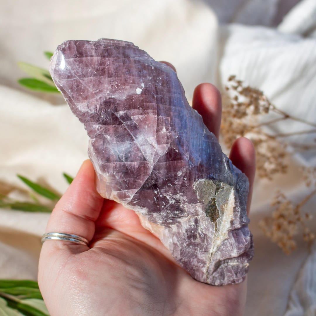 Purple Anhydrite Crystal half Raw and Polished - Etsy