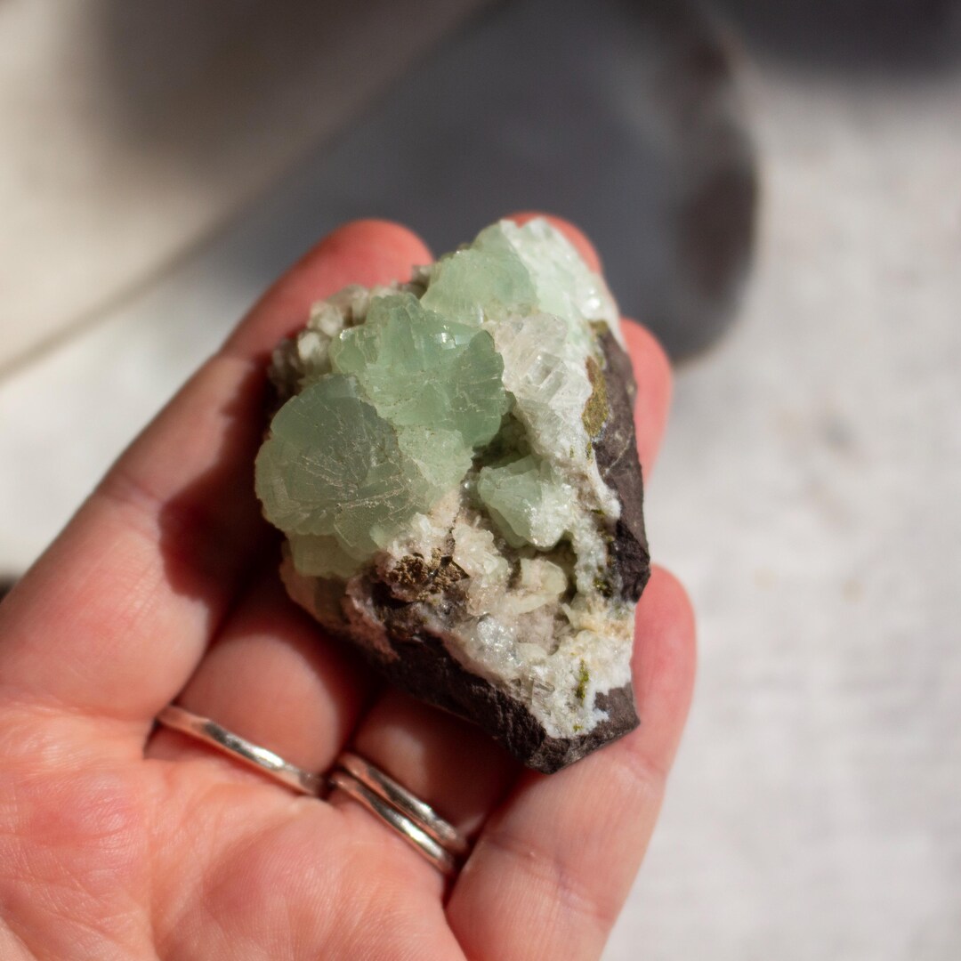 Natural Green Prehnite Crystal Cluster From Namibia With Specimen Box ...