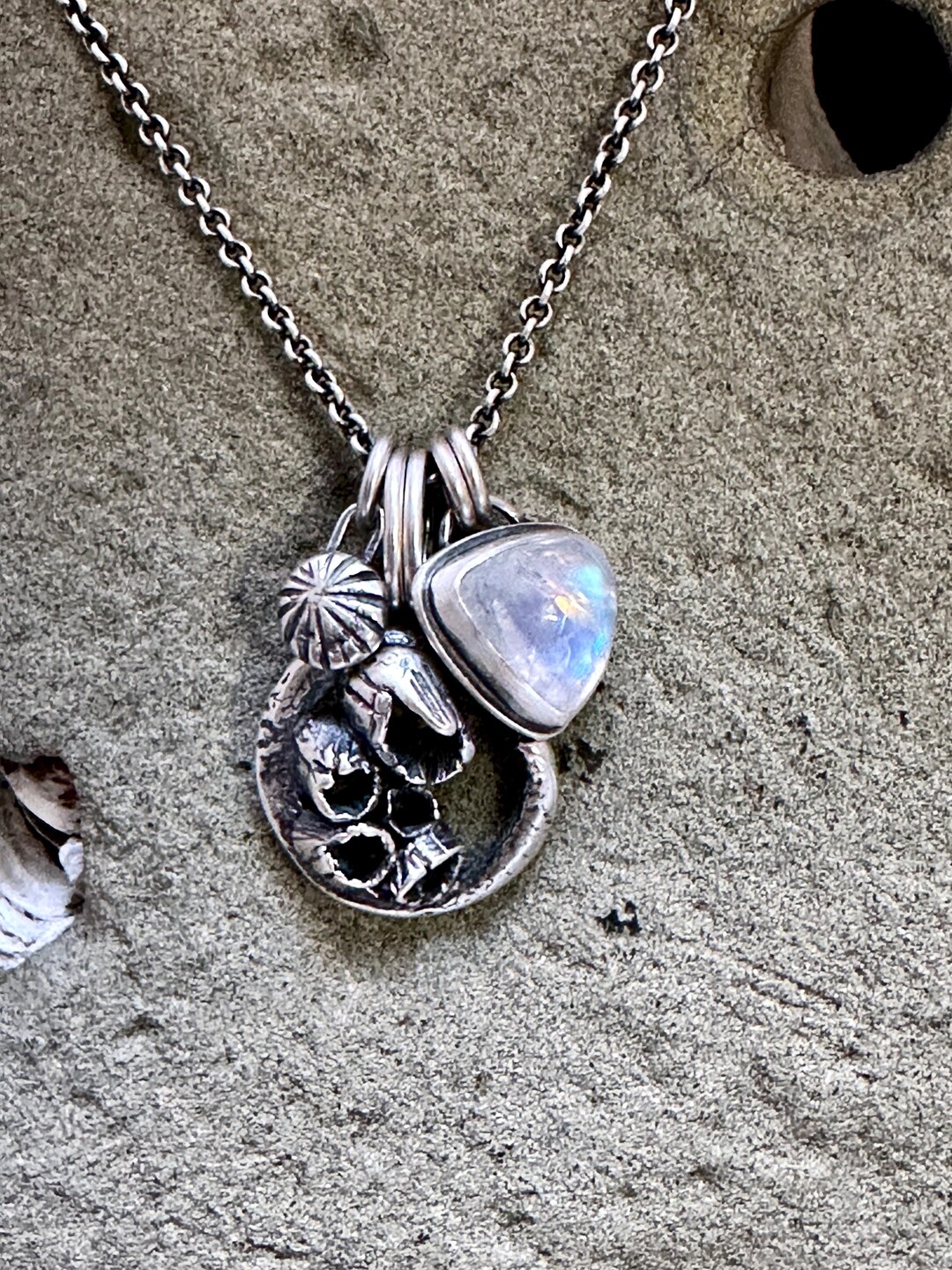 Rainbow Moonstone Sterling Silver Barnacle Charm Necklace - Etsy