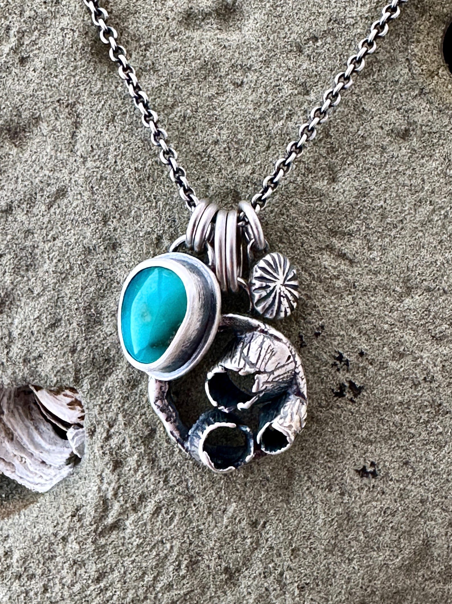 Campitos Turquoise Sterling Silver Barnacle Charm Necklace - Etsy
