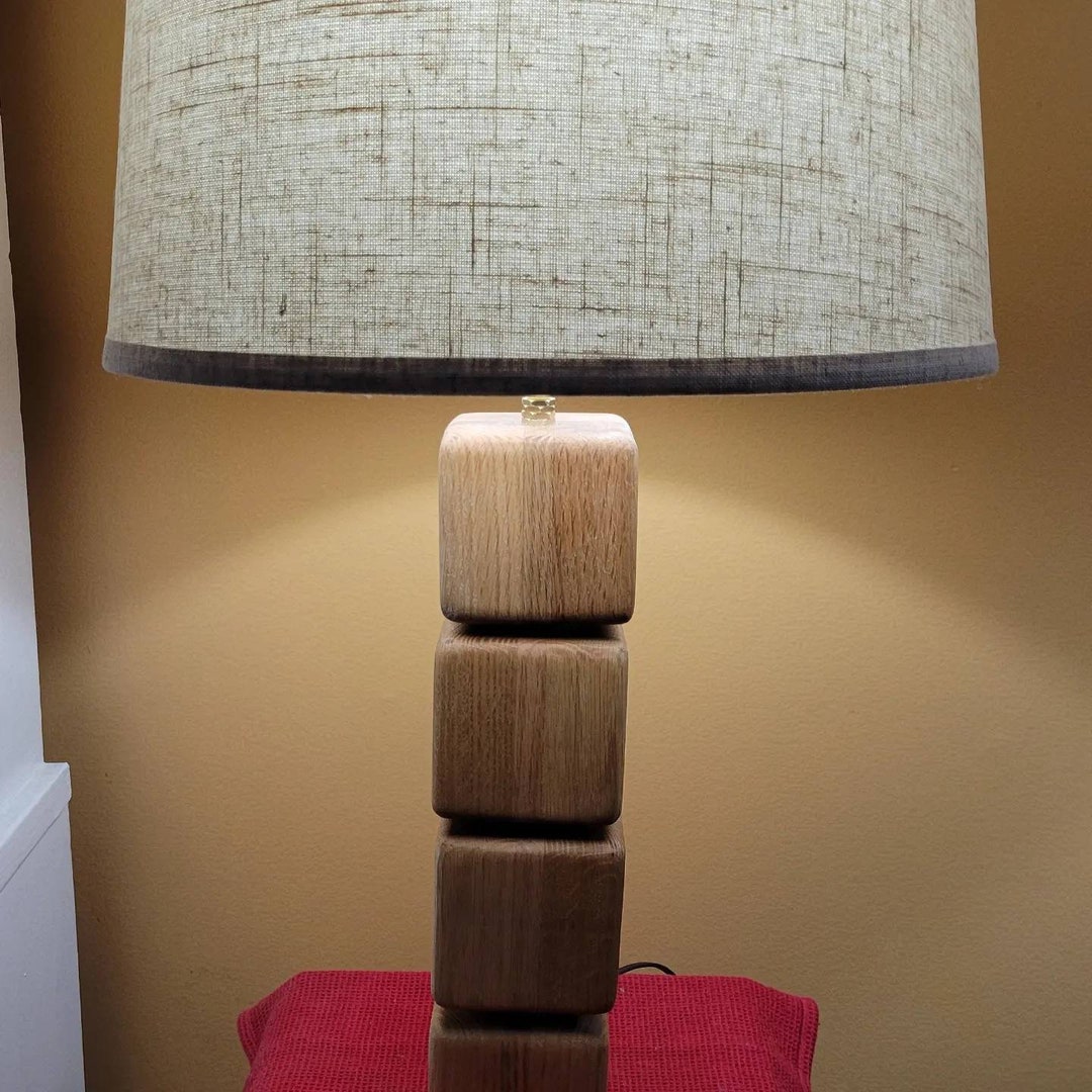 Oak Block Table Lamp - Etsy