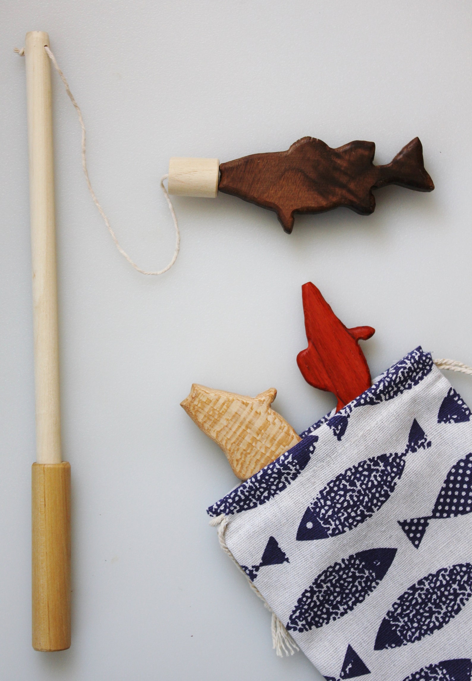 Wooden Fishing Pole With Magnetic Fish Wooden Fishing Pole | Etsy