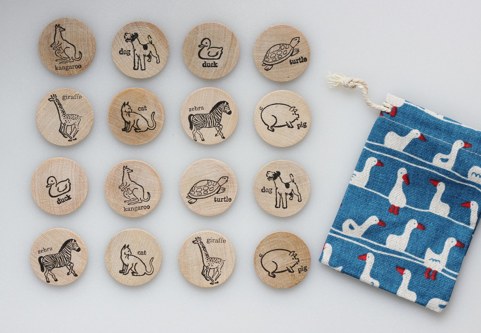 Animals Wooden Matching Game | Toddler Travel Toy With Cotton Bag - Etsy