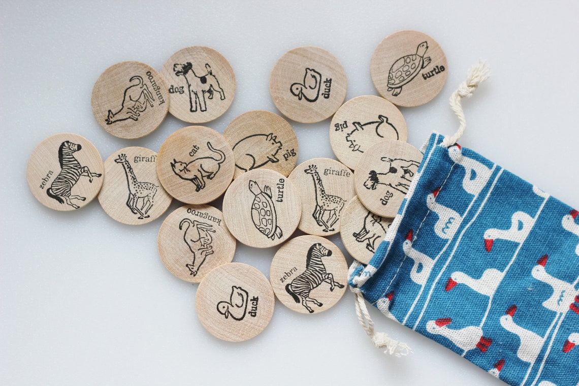 Animals Wooden Matching Game | Toddler Travel Toy With Cotton Bag - Etsy