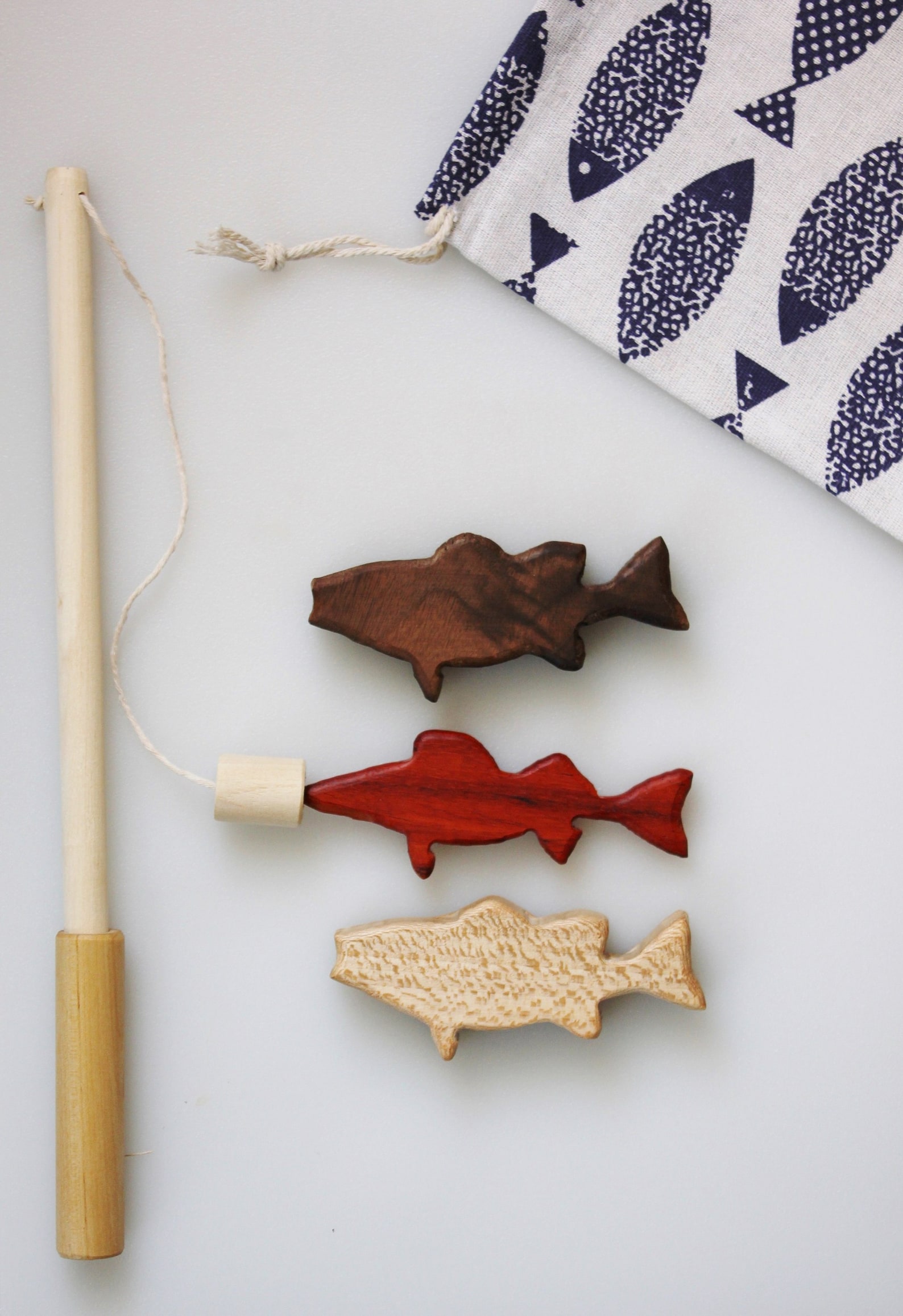Wooden Fishing Pole With Magnetic Fish Wooden Fishing Pole - Etsy