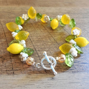 Triple Lemon Czech Glass Fruit Bracelet #2, 8", Toggle Closure ...