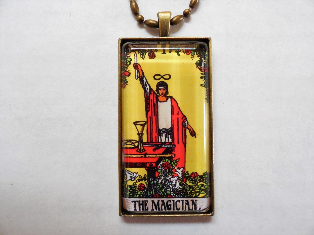 Tarot Card "the Magician" Glass Tile Pendant 1x2", Silver Setting or ...