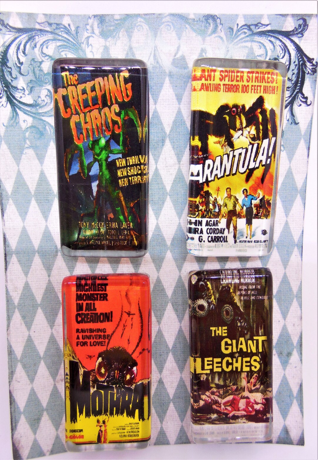 Horror B-movie Magnets Set of 4 Glass Tile Magnets, Creeping Chaos ...